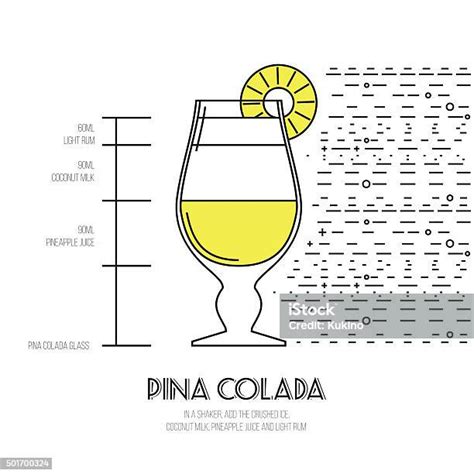 피나 콜라다여윔 평편 선 스타일 Coctail Recipe 가냘픈에 대한 스톡 벡터 아트 및 기타 이미지 가냘픈 과일
