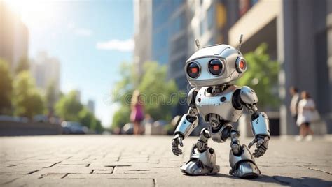 Cute Toy Automation Friendly Robot On The Street Future Electronic Concept Design Stock