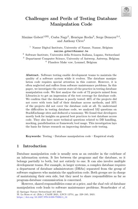 Pdf Challenges And Perils Of Testing Database Manipulation Code