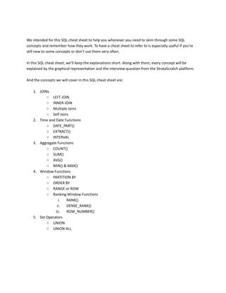 SQL CHEAT SHEET PDF