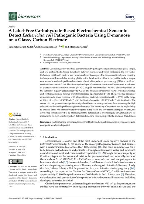 Pdf A Label Free Carbohydrate Based Electrochemical Sensor To Detect