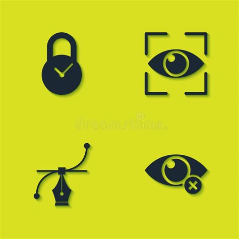 Set Padlock With Clock Invisible Or Hide Bezier Curve And Eye Scan