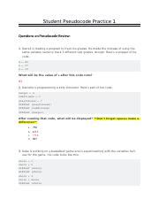 Practice Questions On Pseudocode Review Course Hero
