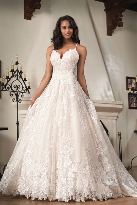 T212062 Romantic Embroidered Lace Ball Gown With V Neckline