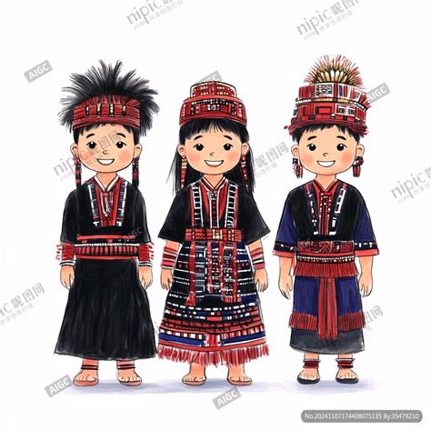 Ai创作图q版瑶族 阿昌族男孩女孩 Q版毛南族 卡通拉祜族男女 Q版高山族 卡通瑶族人 瑶族插画人物 卡通毛南族男女 高山族插画人物 卡通黎族