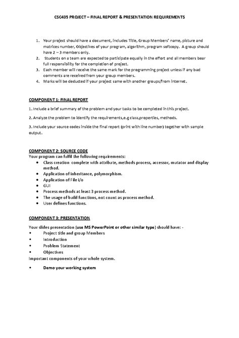 Csc435 Project Guidelines Csc4 3 5 Project Final Report And Presentation Requirements 1 Your