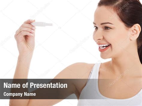 Holding Smiling Woman Pregnancy Test Powerpoint Template Holding
