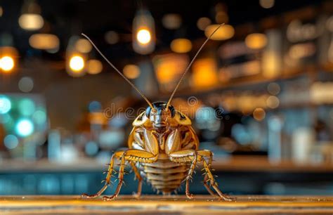 A Large Brown Bug Is Standing On A Wooden Table Stock Image Image Of