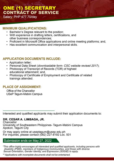 Usep Job Hiring Usep Is In Need Of One 1 Non Teaching Personnel For Tagum Mabini Campus
