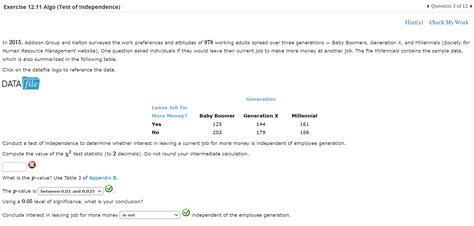 Solved Exercise 1211 Algo Test Of Independence Question