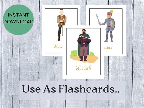 Macbeth Character Flashcards For Guessing Game Printable Macbeth Characters Shakespeare For