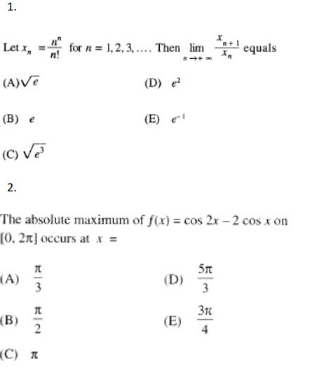 Solved Let Xn N Nn For N 1 2 3 … Then Limn→ ∞xnxn 1 Equals