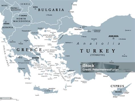 Ilustración De Región Del Mar Egeo Con Islas Del Egeo Mapa Político Gris Y Más Vectores Libres