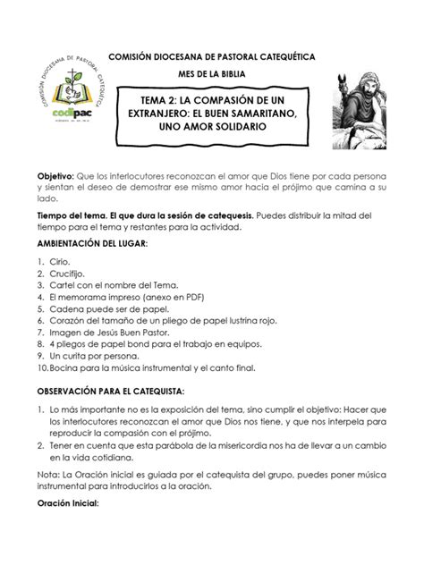 Tema 2 La Compasión De Un Extranjero J El Buen Samaritano J Un Amor
