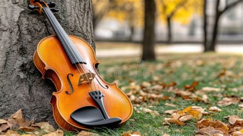 A Violin And Bow Lean Against A Tree On The Grassy Ground Of Valarska