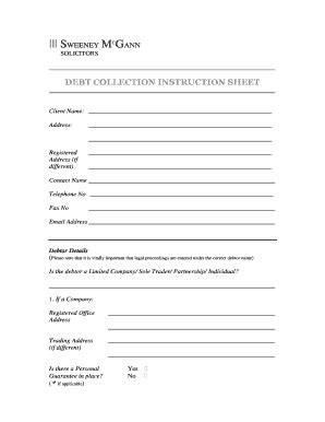 Fillable Online DEBT COLLECTION INSTRUCTION SHEET Sweeney McGann