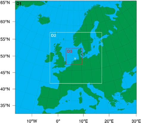 The Wrf Domain Setup Domain 1 D1 With Δx Δy 27 Km Domain 2 D2