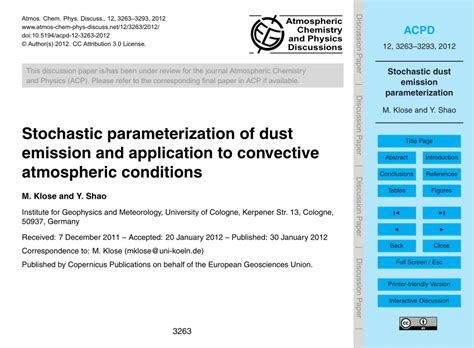Pdf Stochastic Parameterization Of Dust Emission And Application To