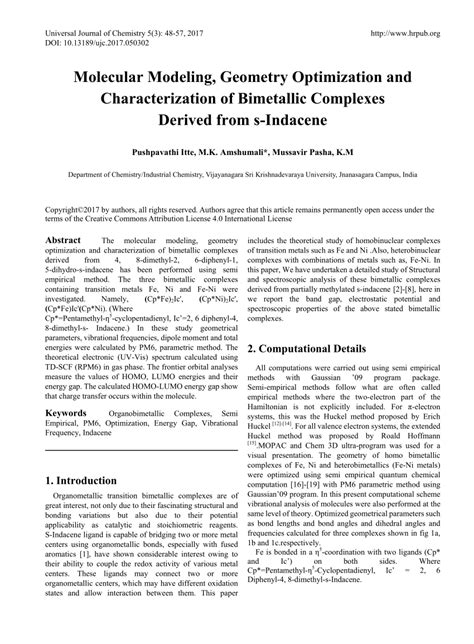 Pdf Molecular Modeling Geometry Optimization And Characterization Of Bimetallic Complexes