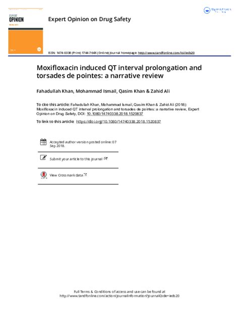 Pdf Moxifloxacin Induced Qt Interval Prolongation And Torsades De Pointes A Narrative Review