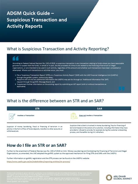 Adgm Quick Guide On Str And Sar Reporting Pdf Terrorism Financing Money Laundering
