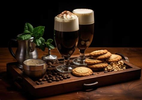 Premium Photo A Irish Coffee Cocktail Served On A Wooden Tray With A