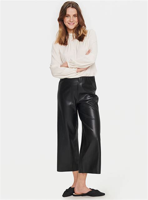 Dowie Wide Leg Faux Leather Cropped Pant Saint Tropez Shop Women