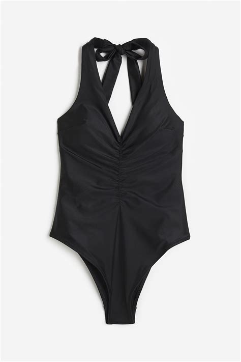 Shaping High Leg Swimsuit Black Ladies Handm Gb