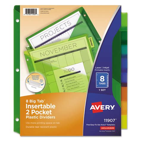Insertable Big Tab Plastic Dividers W Double Pockets 8 Tab 11 X 9