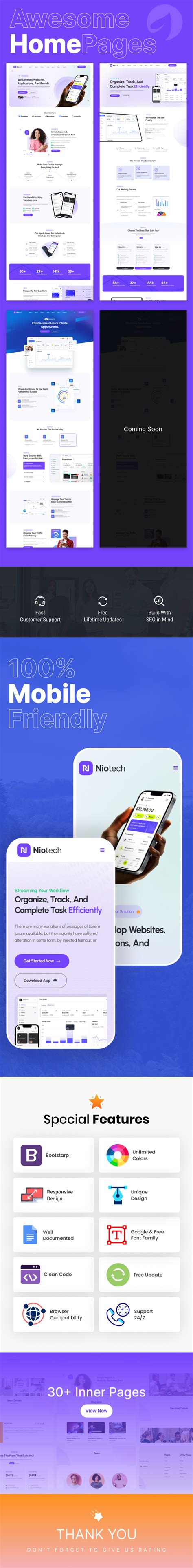 niotech saas and app landing page reactjs template thememag