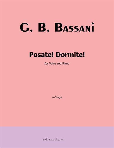 Posate Dormite By Bassani In C Major Arr Editions Dao By Bassani