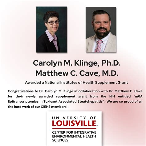 Congratulations To Dr Carolyn Klinge And Dr Matthew Cave For Their Recent National Institutes