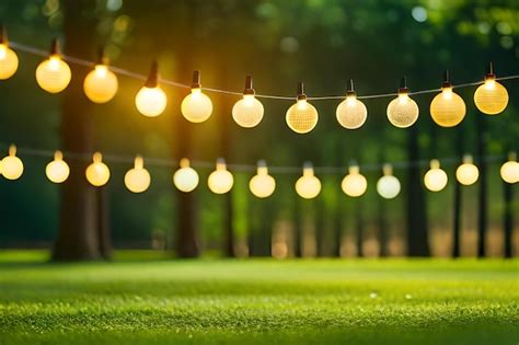 Premium Photo A String Of Lights Hanging On A Rope In The Grass