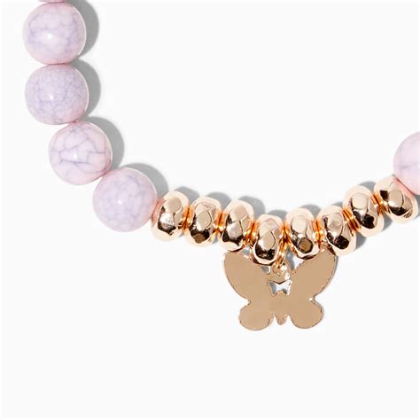 Pink Marble Beaded Butterfly Stretch Bracelet Icing Us