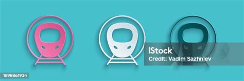 파란색 배경에 격리 된 종이 컷 기차 및 철도 아이콘 대중 교통 기호 지하철 열차 교통편 지하철 지하 종이 아트 스타일 벡터 3차원 형태에 대한 스톡 벡터 아트 및 기타