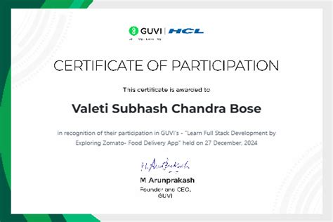 Subhash Valeti On Linkedin Guvi Certificate