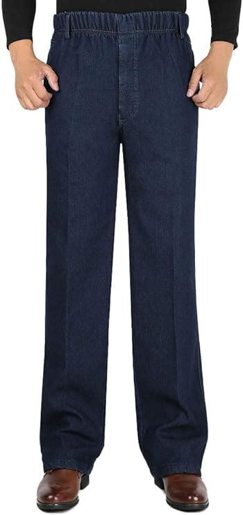 Soojun Mens Fleece Lined Classic Fit Elastic Waist Jeans Blue W L Amazon Au