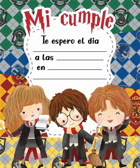 Invitación Harry Potter Hogwarts Gryffindor cumpleaños Harry