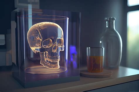 Premium Ai Image A Glass Cube With A Skull On It