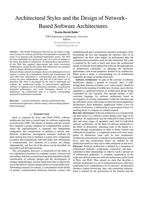 Solution Architectural Styles And The Design Of Network Based Software