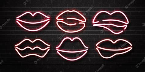 Conjunto De Letrero De Neón Aislado Realista Del Logotipo De Labios En