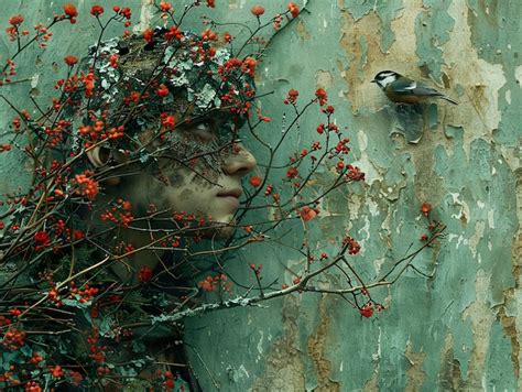 Premium Photo A Woman Is Behind A Tree With Red Berries On It