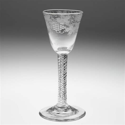 An Engraved Georgian Mercury Air Twist Stem Wine Glass C1750