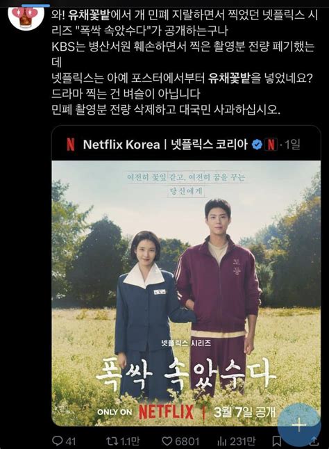 지금 트위터에서 난리난 박보검 아이유 폭싹 유채꽃밭 민폐 사건 움짤저장소