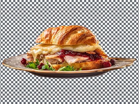투명 배경에 고립 된 맛있는 크루아상 샌드위치 프리미엄 Psd 파일