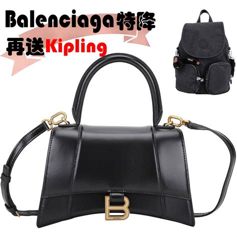 限降 再贈kipling包 Balenciaga Hourglass 小型 B字標誌小牛皮手提斜背沙漏包黑色 歐系精品包配件