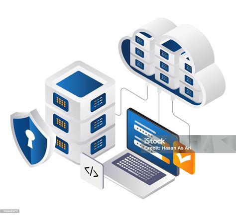 Teknologi Keamanan Cloud Server Komputer Konsep Ilustrasi Isometrik