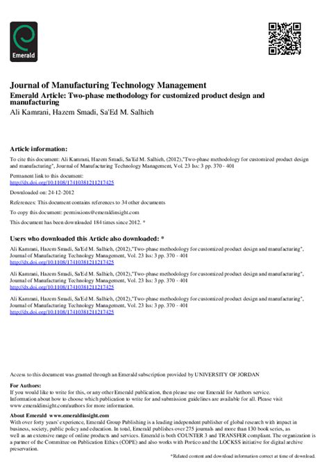 Pdf Two‐phase Methodology For Customized Product Design And Manufacturing