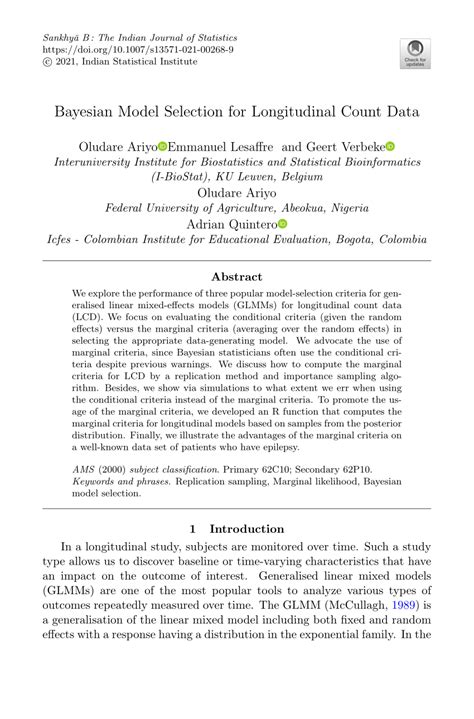 Pdf Bayesian Model Selection For Longitudinal Count Data