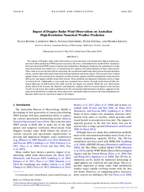 Pdf Impact Of Doppler Radar Wind Observations On Australian High Resolution Numerical Weather